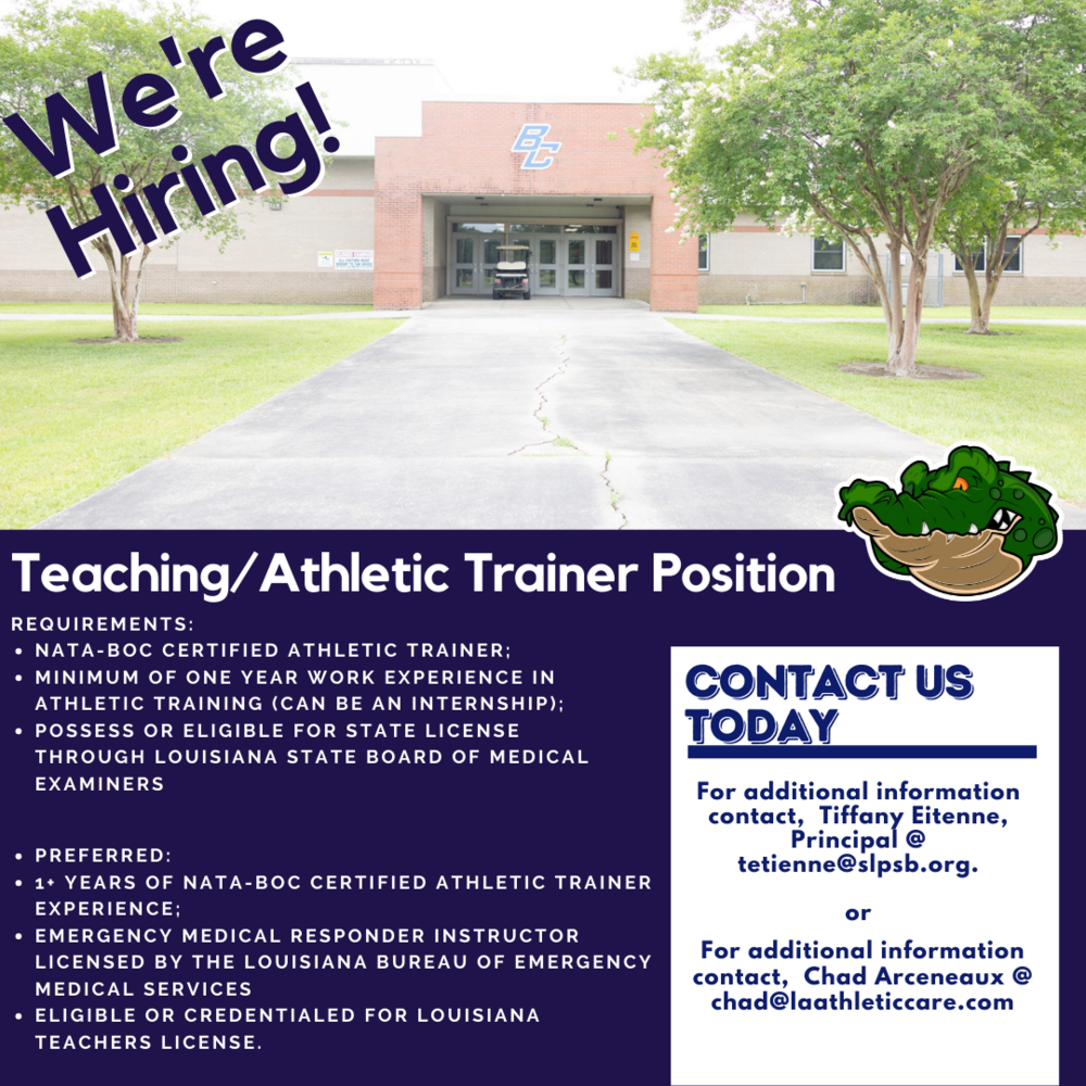 BCHS - Athletic Trainer Position Available | St. Landry Parish School Board